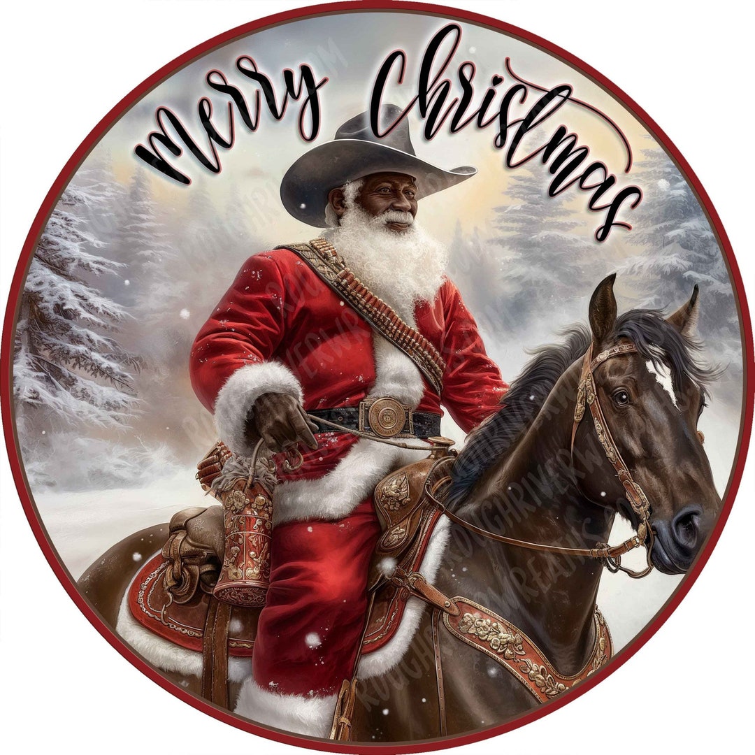 Cowboy Santa Wreath Sign, African American Santa Wreath Sign, Western ...