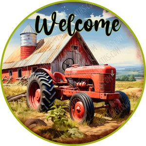 Tractor Wreath Sign, Red Tractor Sign, Farmhouse Sign, Farm Decor ...