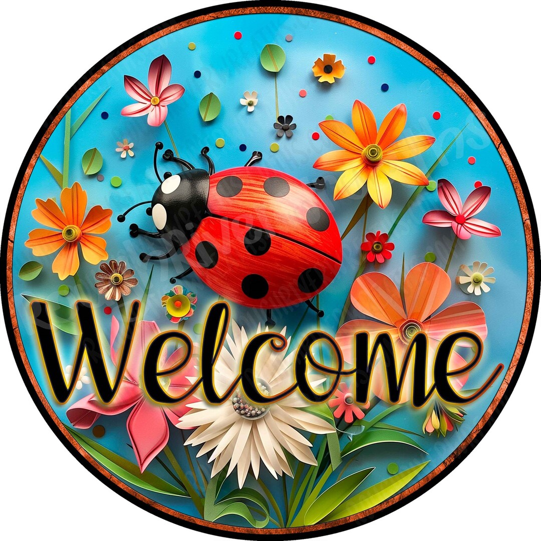 Ladybug Wreath Sign, Whimsical Ladybug Wreath Sign, Aluminum Wreath ...