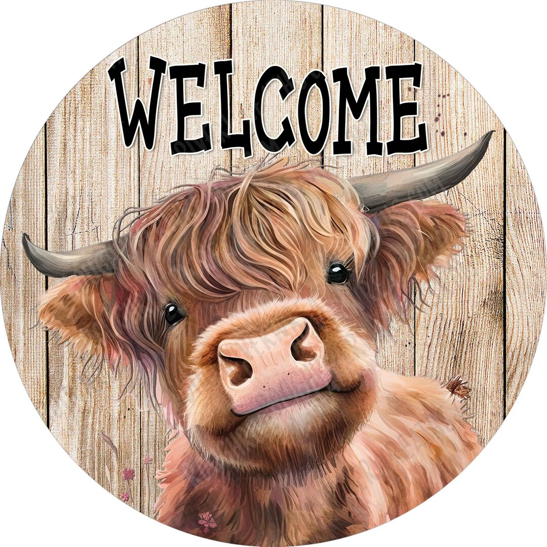 Cow Wreath Sign, Highland Cow Sign, Farmhouse Sign, Cow Decor, Highland ...