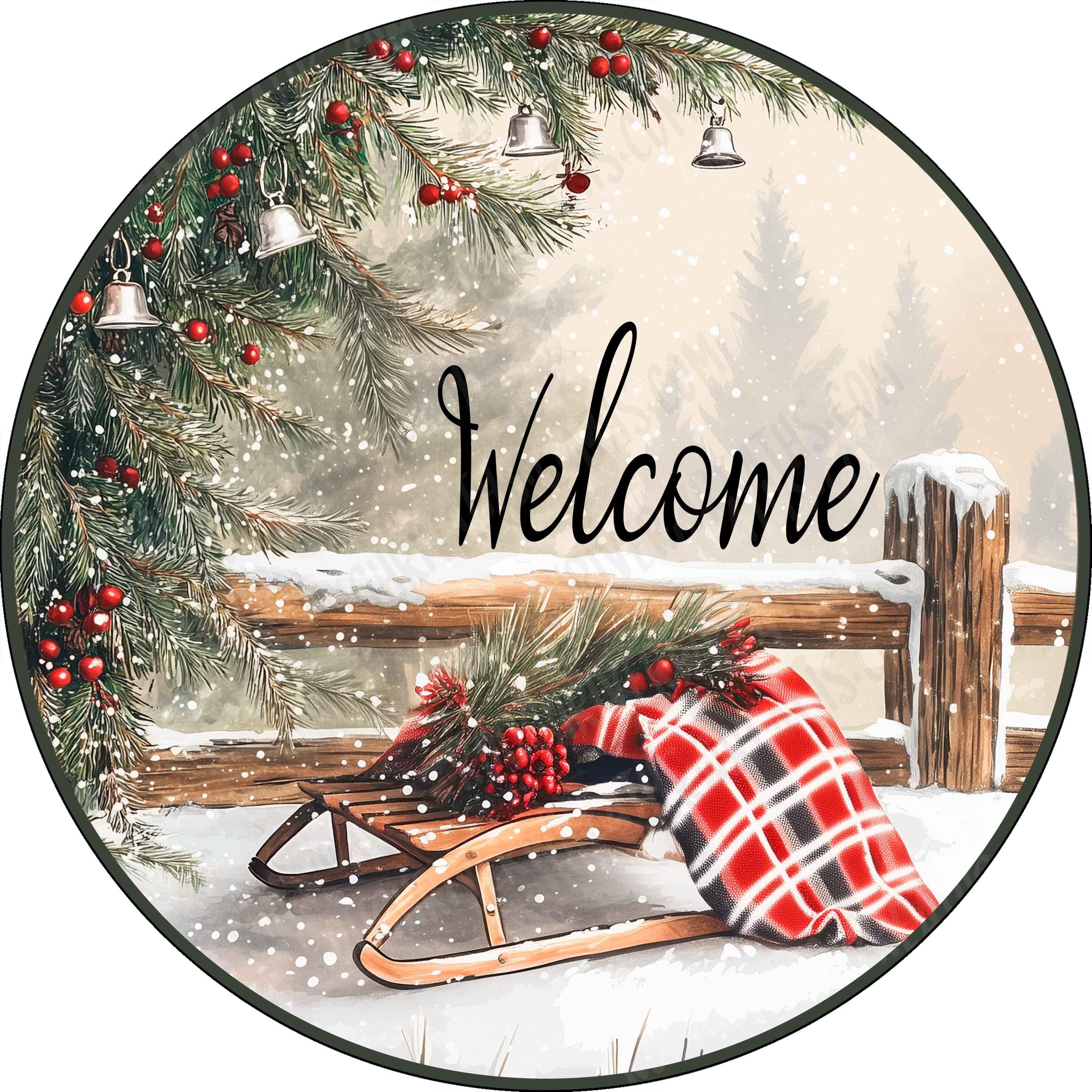Rustic Sled Wreath Sign, Christmas Accent Sign, Holiday Sign, Primitive ...