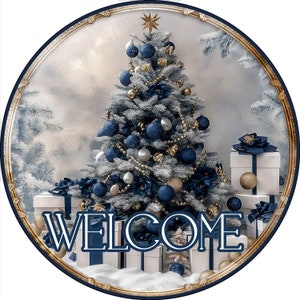 Merry Christmas Wreath Sign, Blue Christmas Wreath Sign, Tree Wreath ...