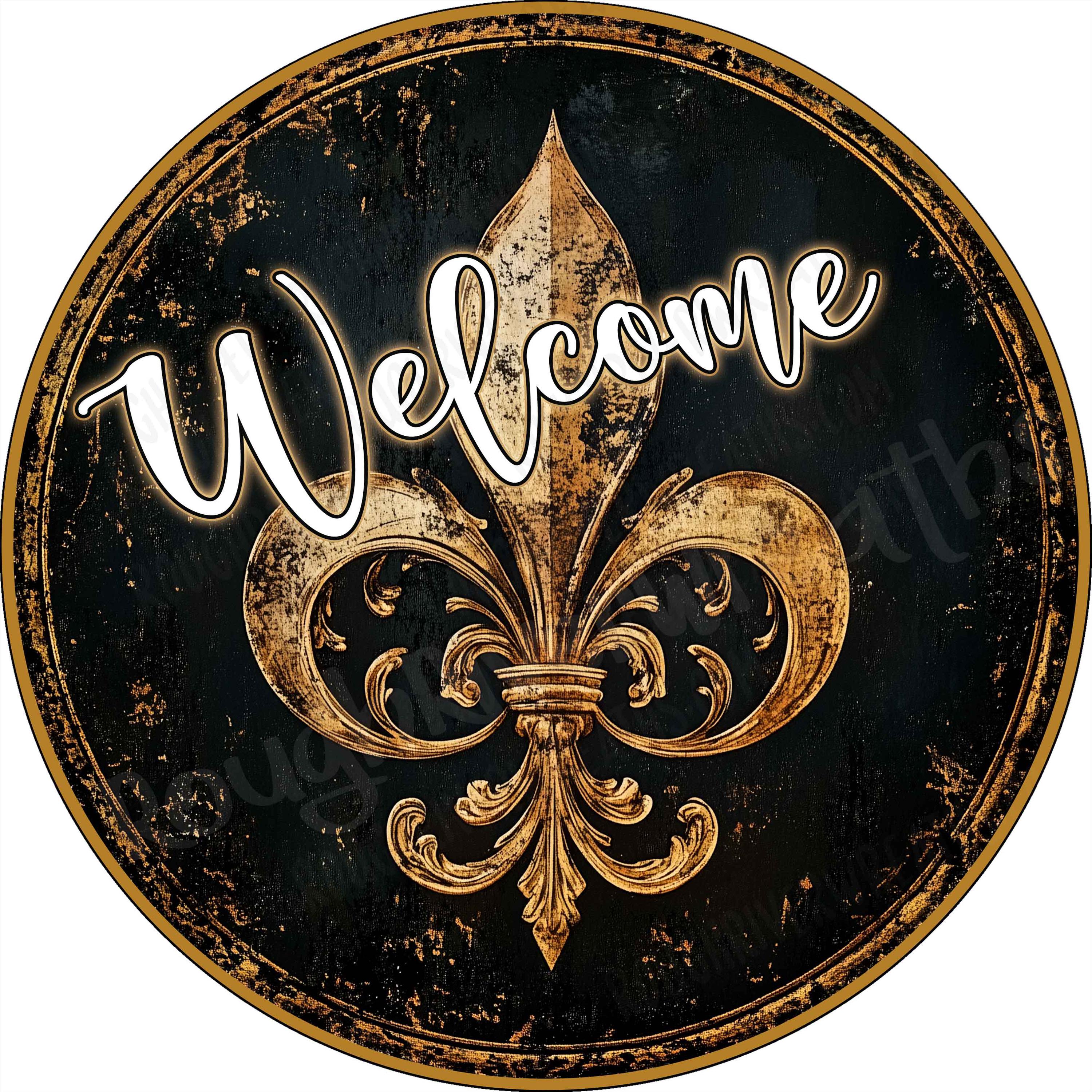 Fleur De Leis Wreath Sign, Mardi Gras Wreath Sign, Aluminum Sign for ...