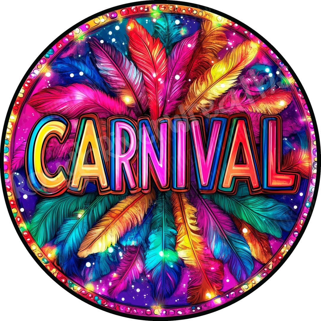 Carnival Wreath Sign, Colorful Carnival Sign, Sign With Feathers ...