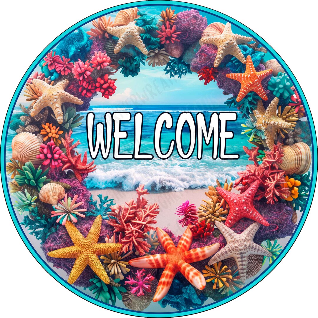 Beach Wreath Sign - Welcome Wreath Sign - Wreath Sign Beachy - Colorful ...