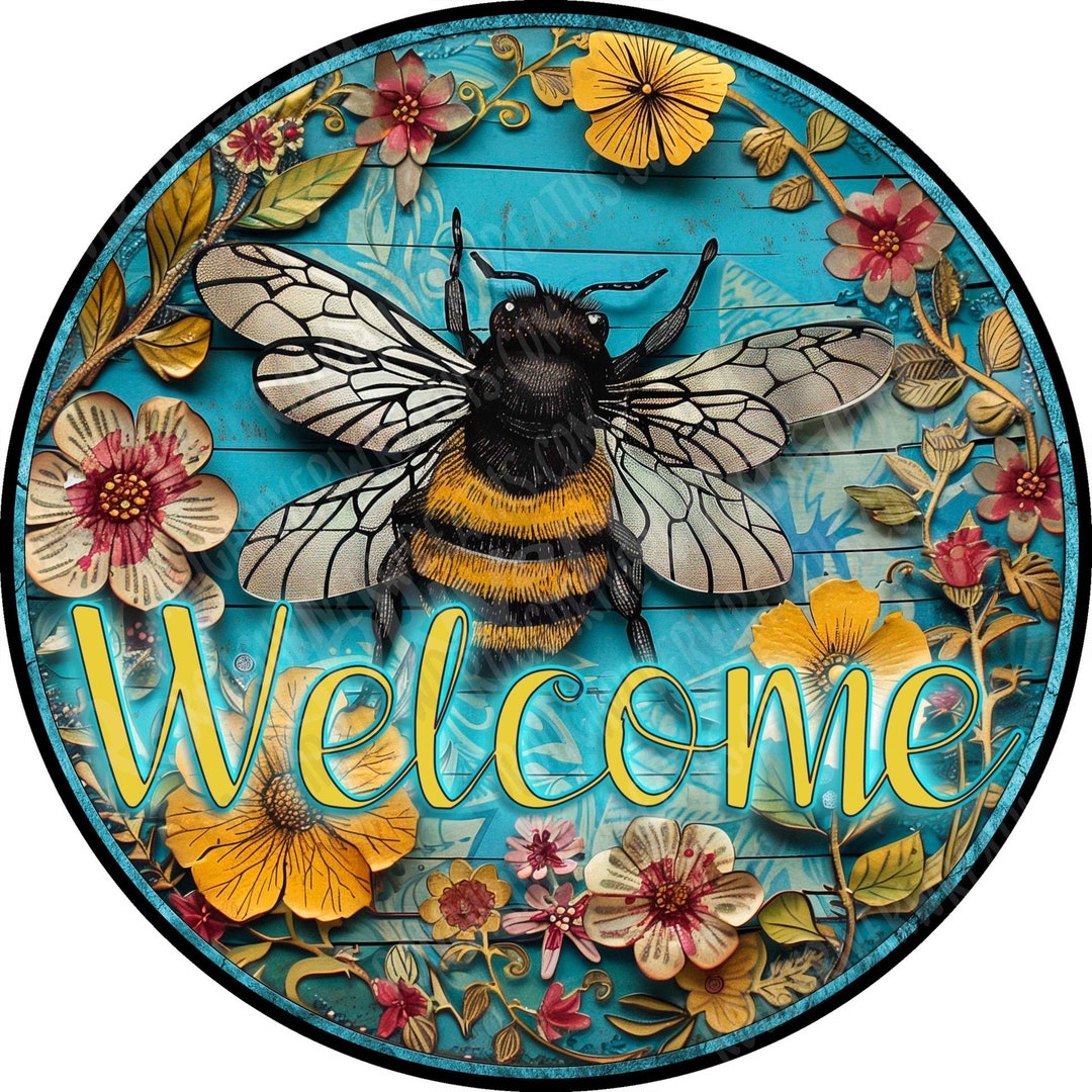 Bee Welcome Wreath Sign, Bee Sign, Bee Decor, Spring Summer Sign, Bee ...