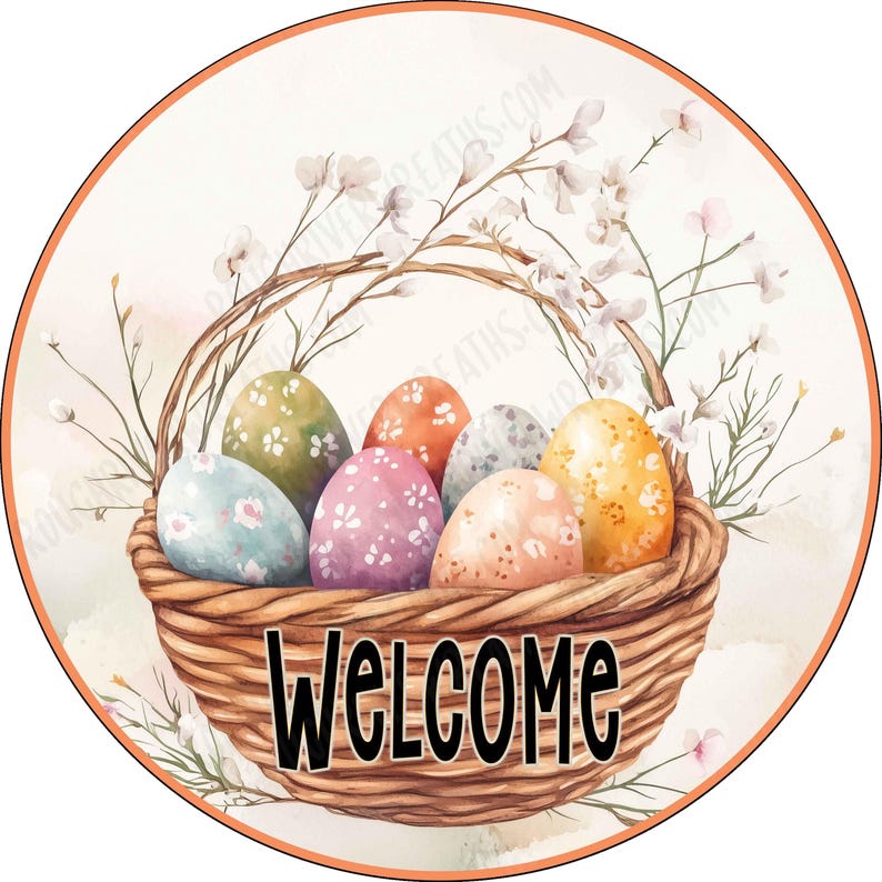 Easter Basket Wreath Sign, Easter Eggs in Basket Sign, Happy Easter ...