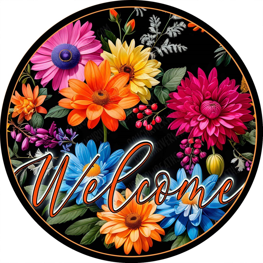 Floral Welcome Wreath Sign, Colorful Welcome Wreath Sign, Aluminum ...