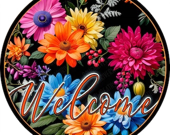 Blue Hydrangea Welcome Wreath Sign, Colorful Welcome Wreath Sign ...