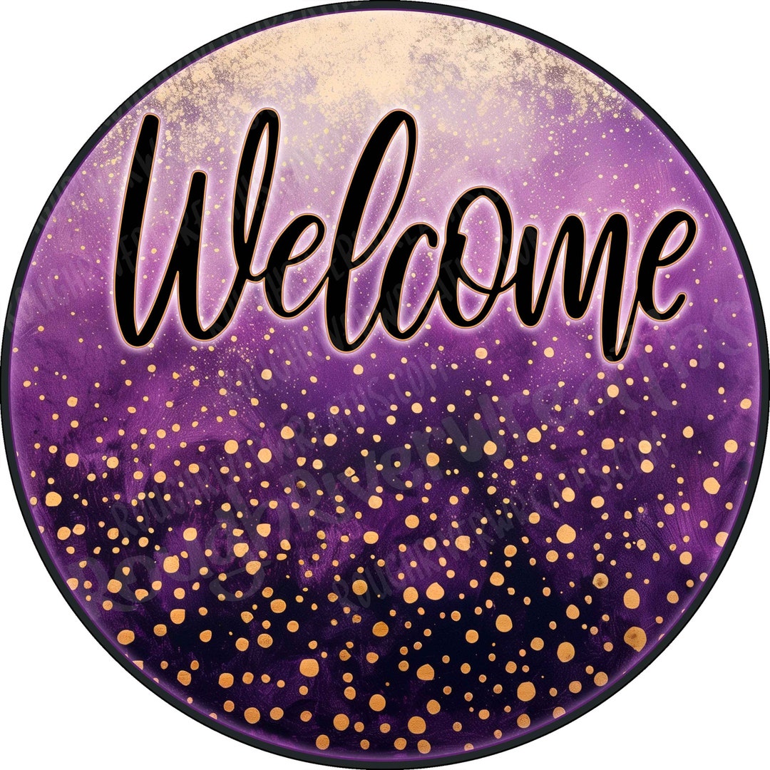 Welcome Wreath Sign, Polka Dot Sign, Round Sign, Aluminum Sign for ...