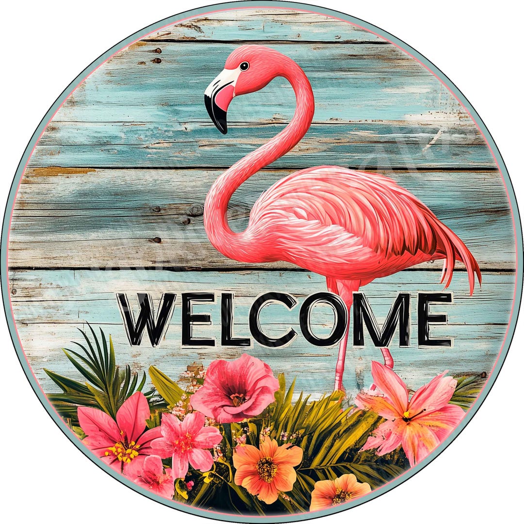 Cute Flamingo Wreath Sign, Flamingo Sign, Colorful Flamingo Wreath Sign ...