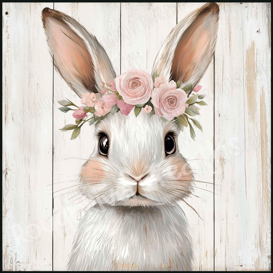 Cute White Rabbit Wreath Sign - 12x12 Square Sign - Aluminum Sign for ...