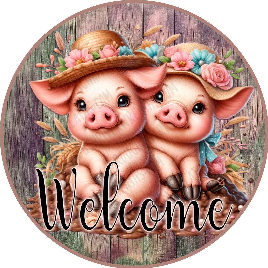 Cute Pig Wreath Sign, Pig Wreath Sign, Whimsical Farmhouse Wreath Sign ...