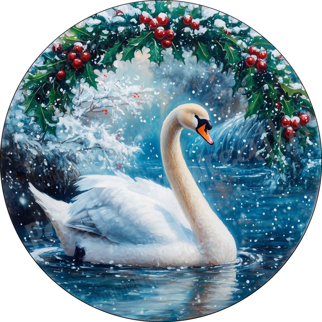 DIGITAL PNG Winter Swan Round Digital File Wreath Sign Swan Printable ...