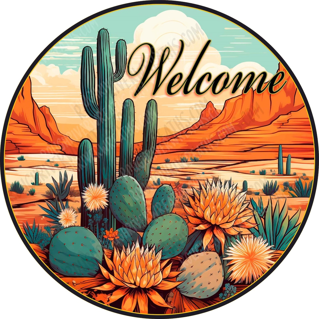 Southwest Wreath Sign, Desert Welcome, Cactus Wreath Sign, Welcome ...