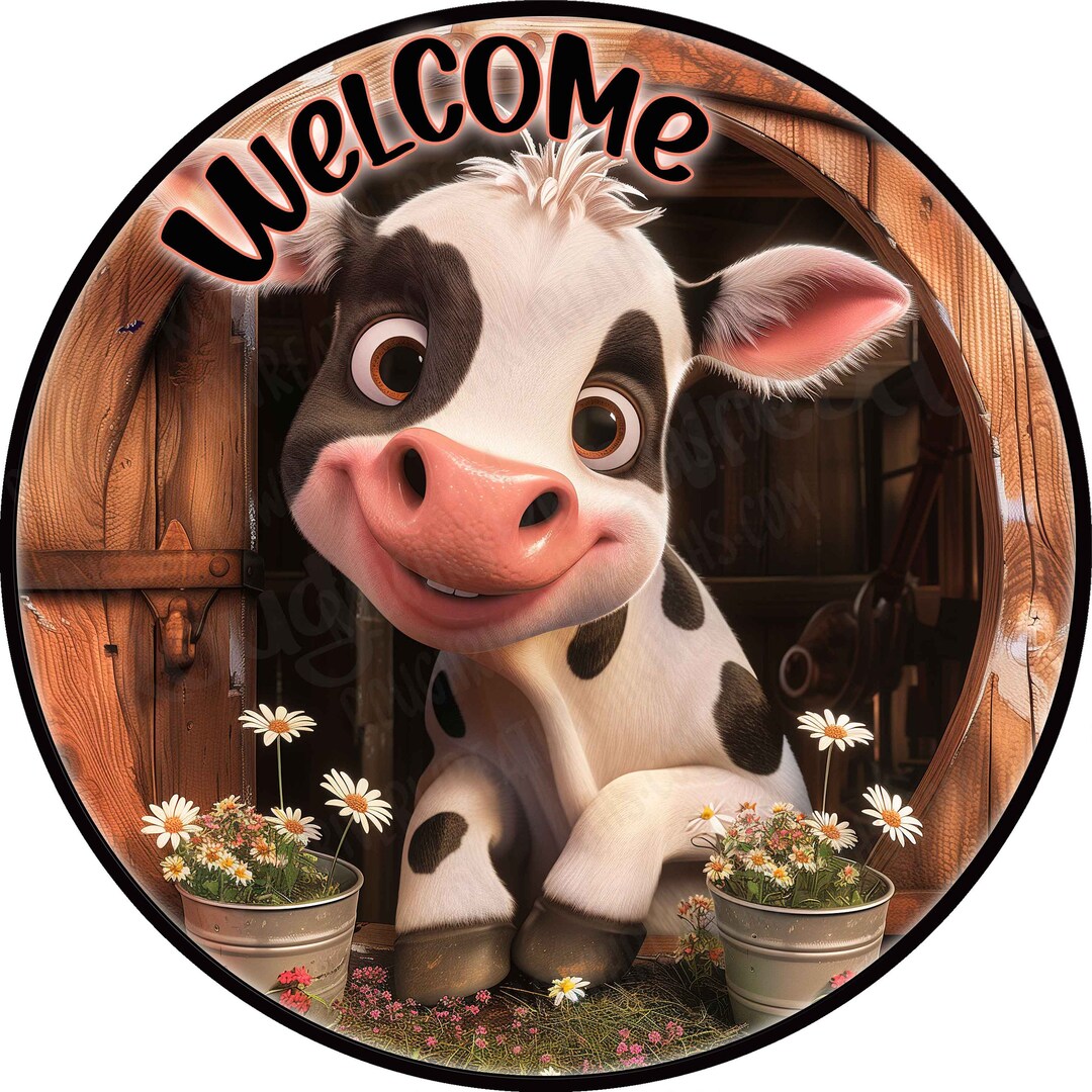 Cow Wreath Sign, Highland Cow Sign, Farmhouse Sign, Cute Cow Decor ...