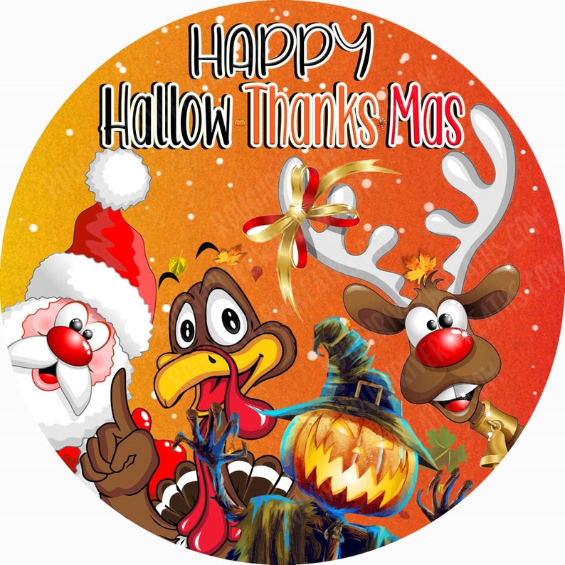 Happy Hallow Thank Mas Wreath Sign, Hallowthankmas Sign, Halloween ...