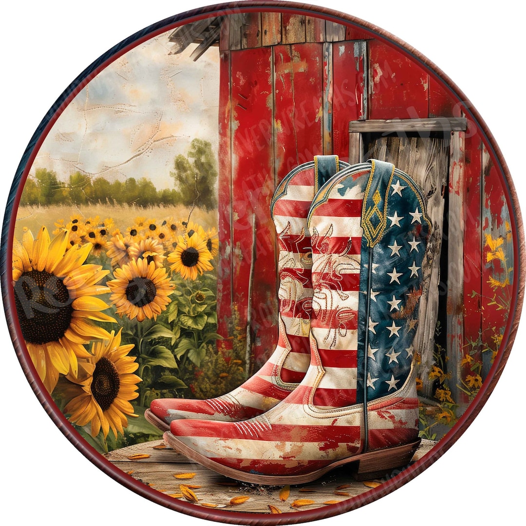 America Wreath Sign, Western Wreath Sign, Cowgirl Boots Sign, Patriotic ...