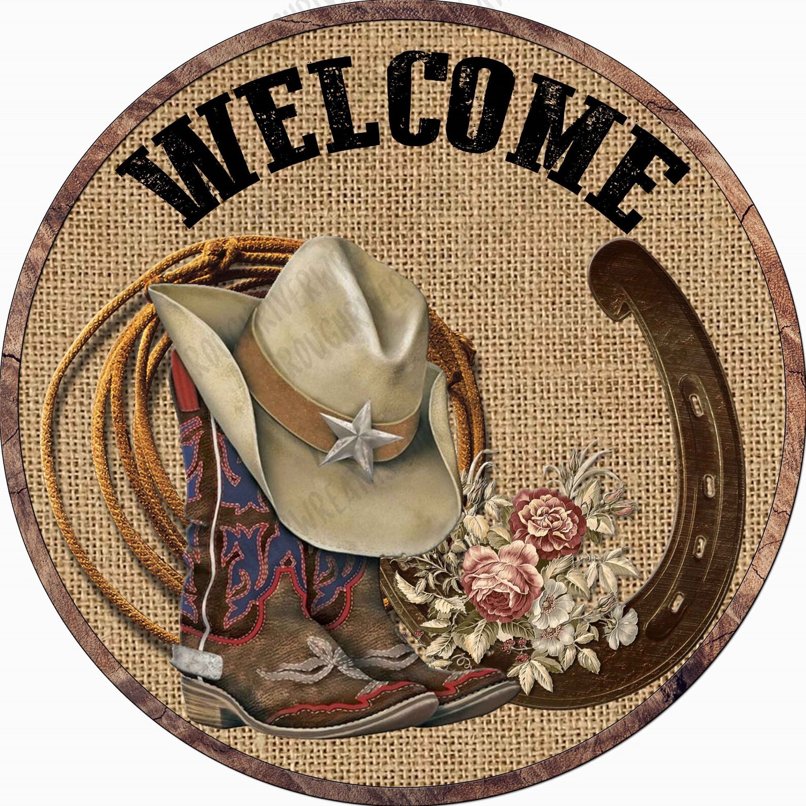 Cowgirl Welcome Aluminum Sign Western Boots & Hat, One Dimensional Flat ...