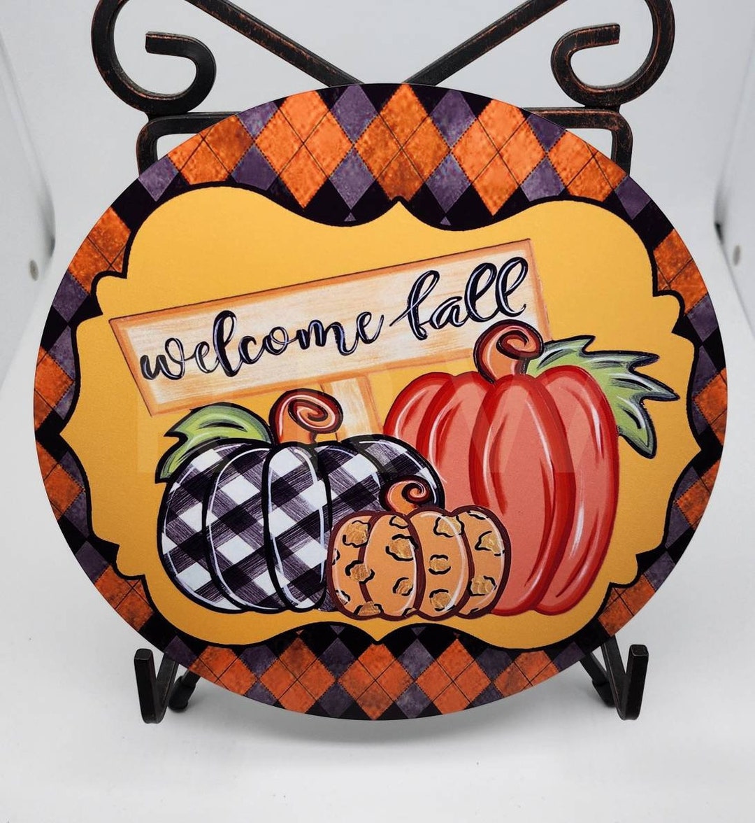 Welcome Fall Wreath Sign, Pumpkin Wreath Sign, Metal Wreath Sign ...