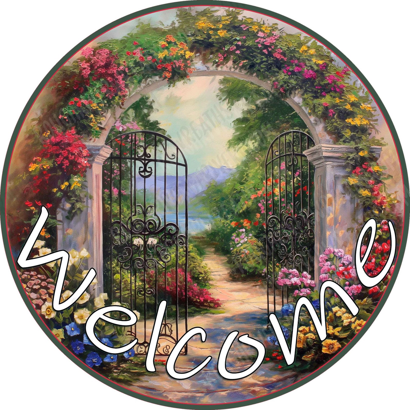 Garden Welcome Wreath Sign, Flower Garden Welcome Wreath Sign, Aluminum ...