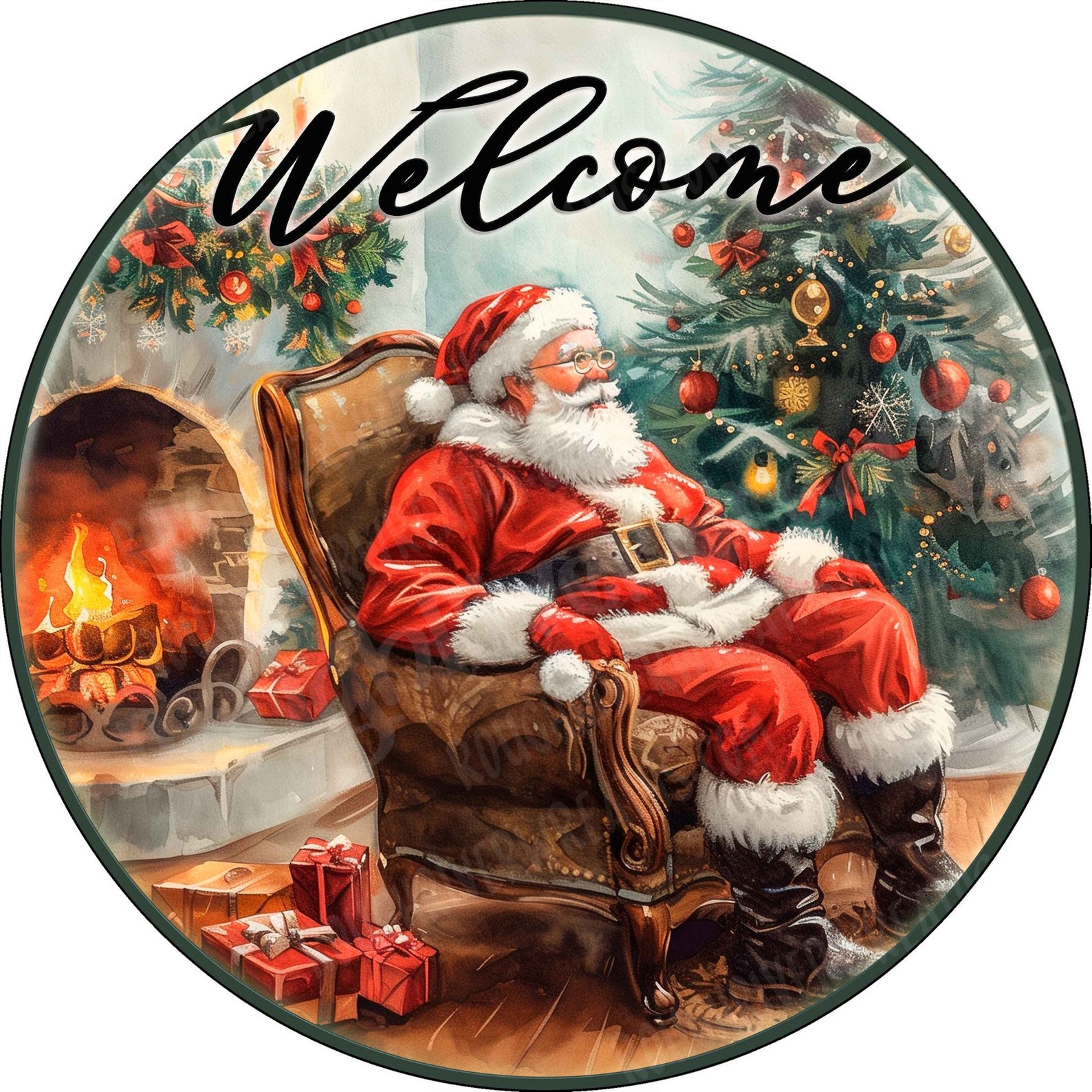 Retro Santa Wreath Sign, Santa Sign, Santa Wreath Sign, Traditional ...