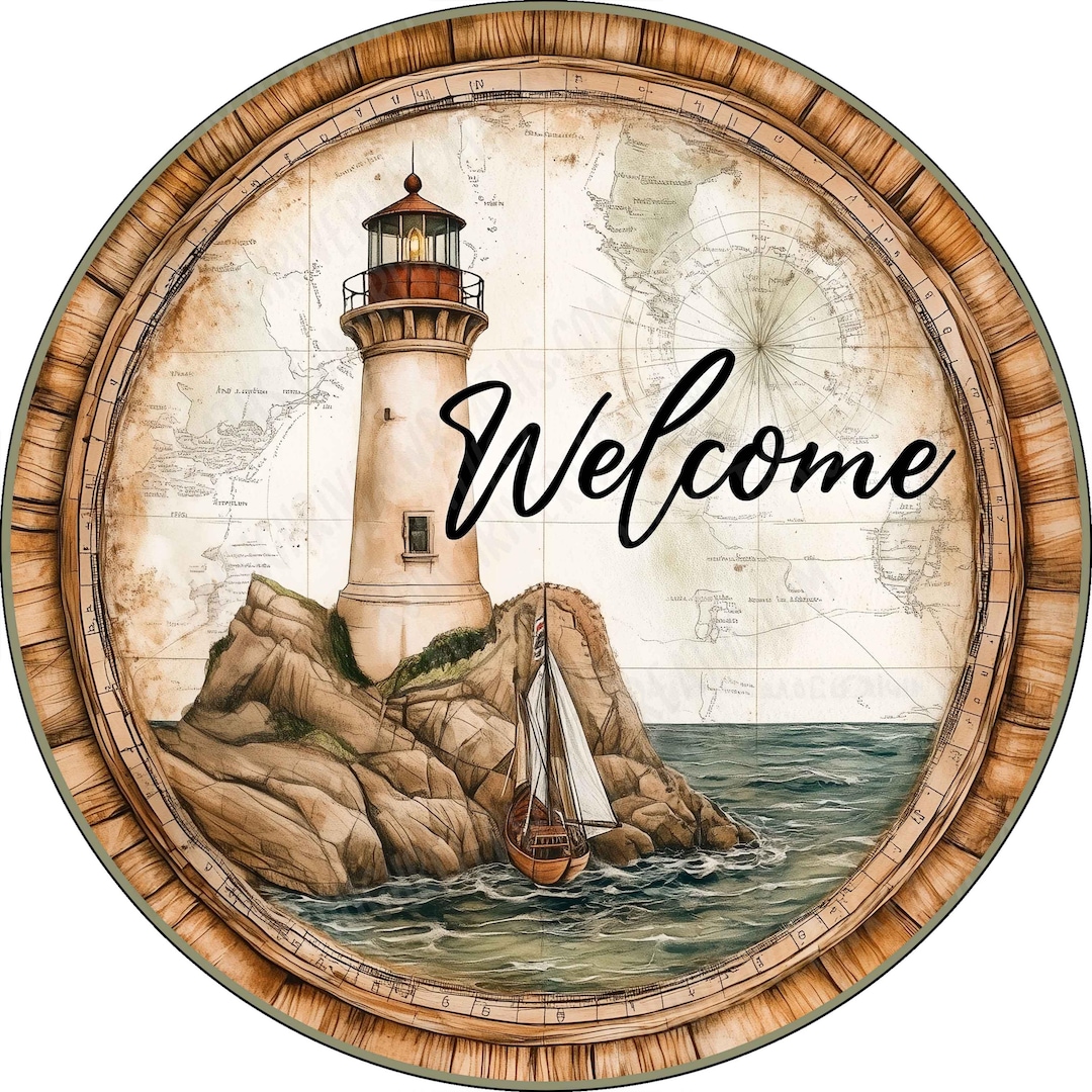 Old World Style Lighthouse Wreath Sign, Aluminum Sign for Wreath ...