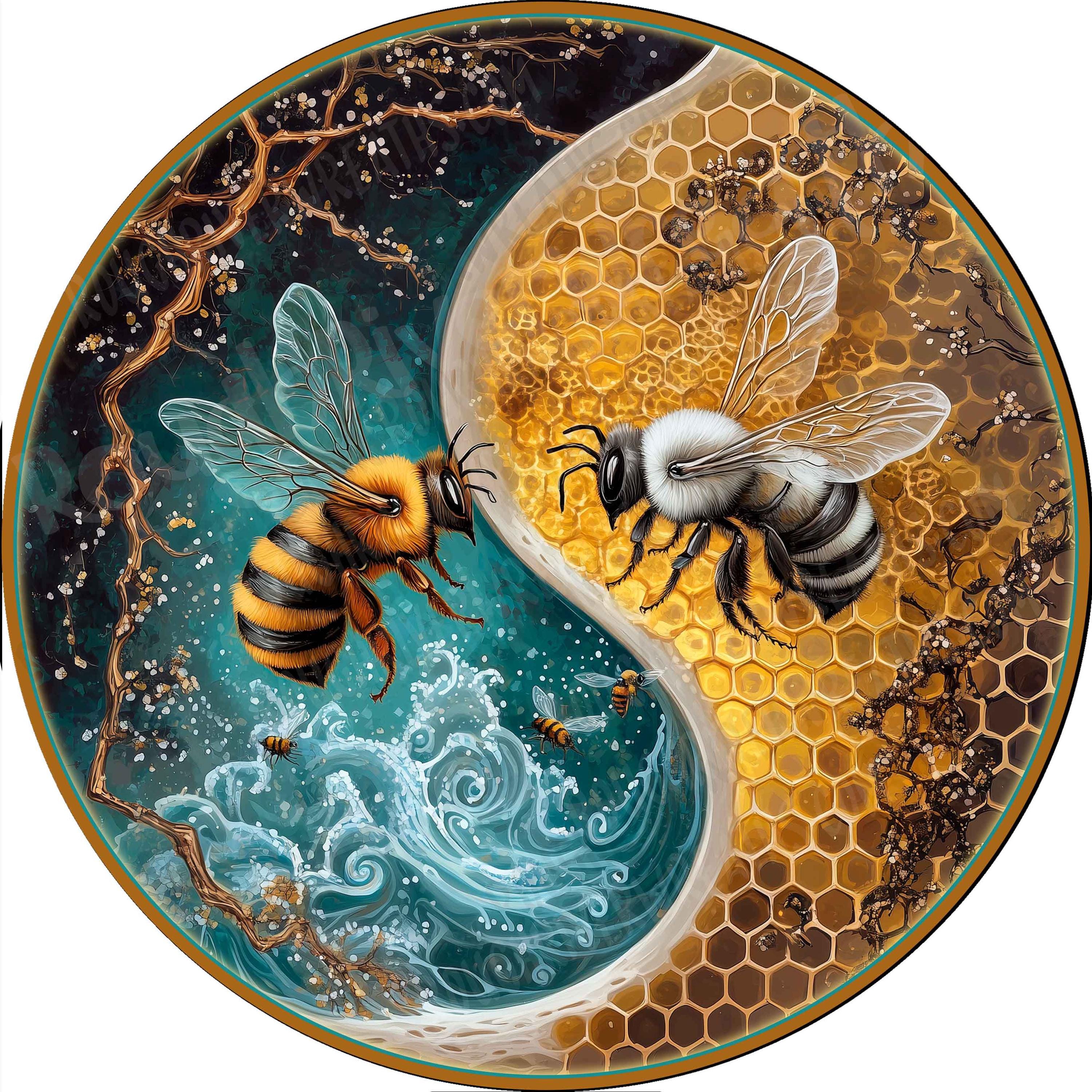 Yin-yang Bee Sign, Bee Decor, Spring Summer Sign, Bee Sign, Aluminum ...