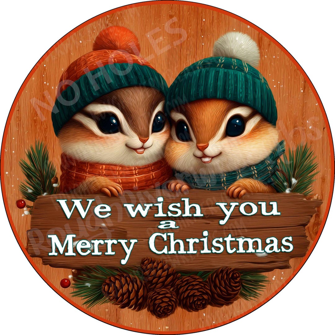 Cute Christmas Chipmunks Wearing Beanies Aluminum Wreath Sign, Winter ...