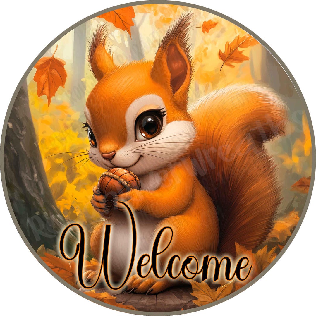 Cute Squirrel With a Nut Wreath Sign, Fall Sign, Squirrel Wreath Sign ...