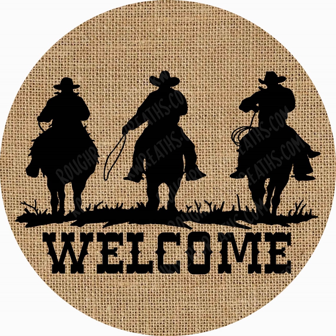 Cowboy Welcome Sign, Western Wreath Sign, Cowboy on Horse Sign, Cowboy ...