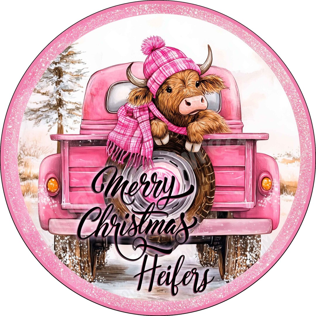 Merry Christmas Heifers Sign, Cute Highland Cow Wreath Sign, Cow in ...