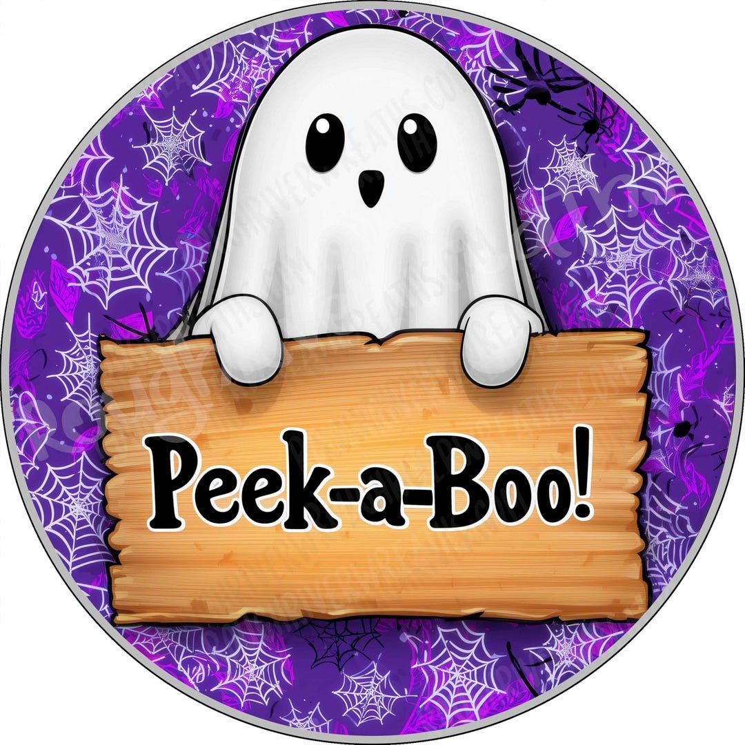 Peek-a-boo Cute Ghost Halloween Wreath Sign, Happy Halloween Sign ...