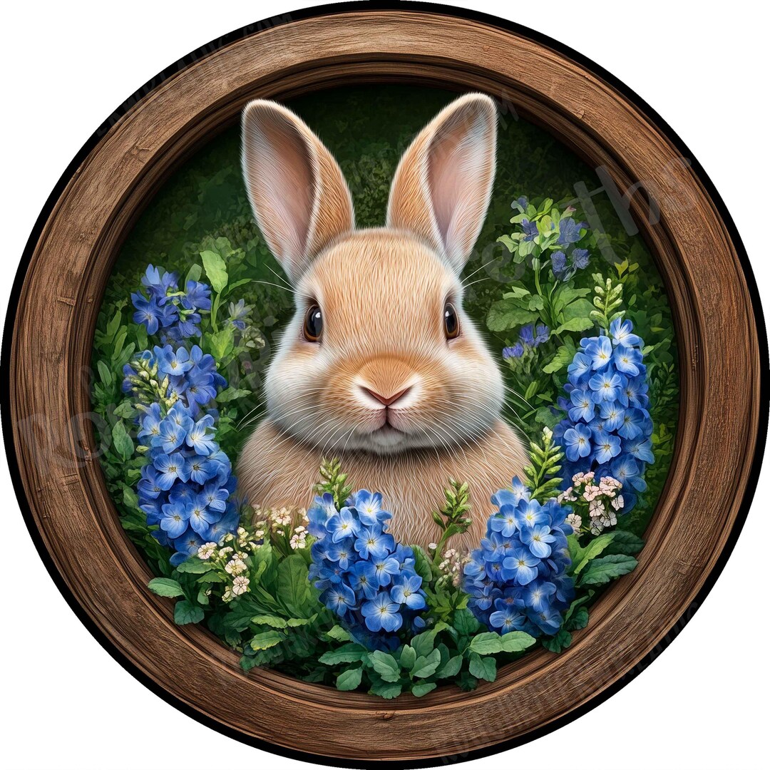 Bunny and Blue Bonnets Wreath Sign,blue Bonnet and Rabbit Sign, Easter ...