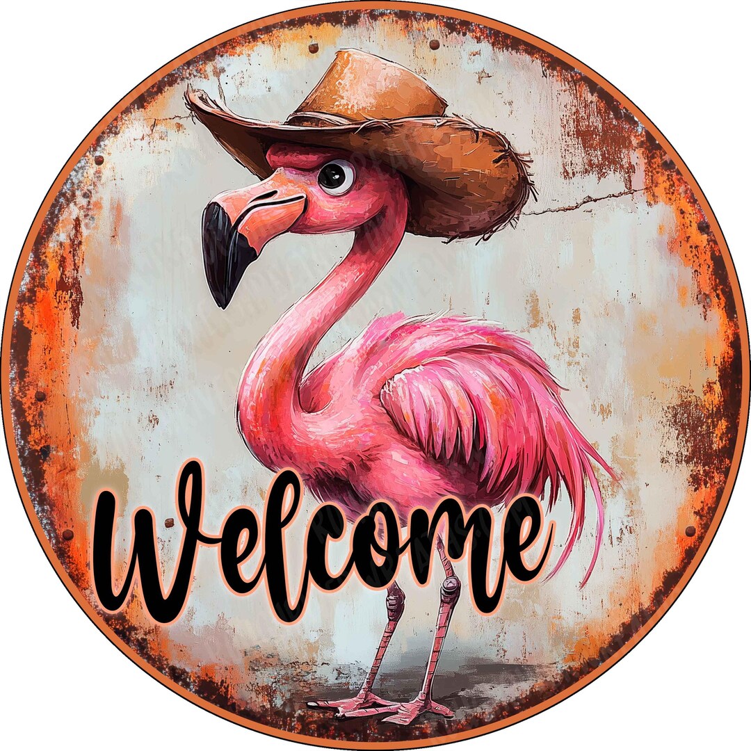 Cute Cowboy Flamingo Wreath Sign, Flamingo Sign, Colorful Flamingo ...