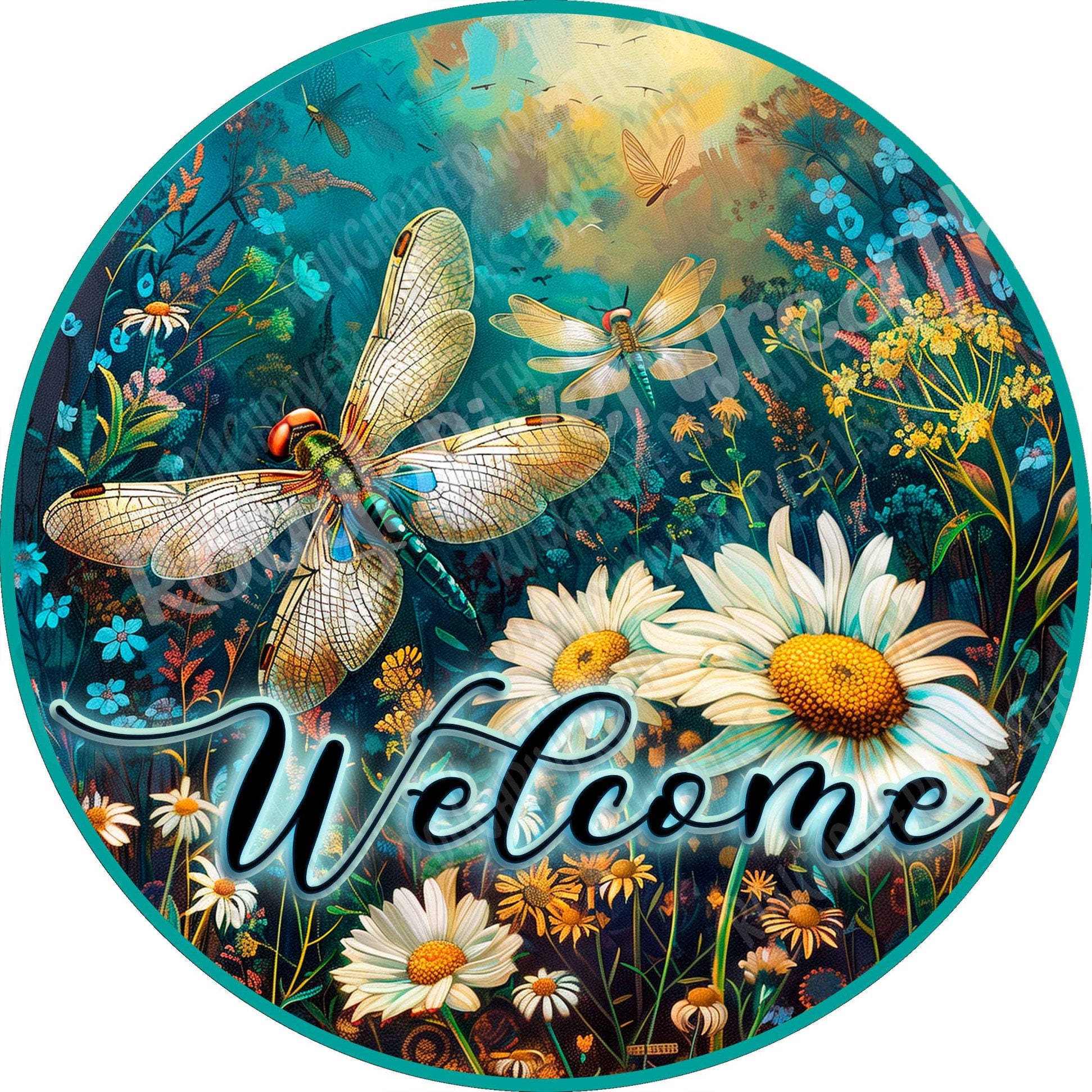 Welcome Dragonfly Wreath Sign, Welcome Wreath Sign, Metal Wreath Sign ...