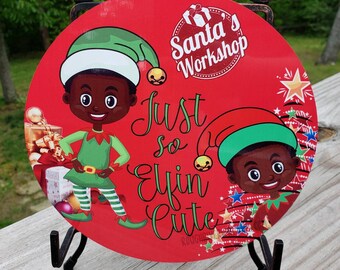 Wreath Sign African American. Black Santa's Elf Round - Etsy