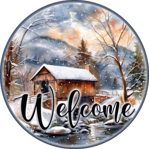 Welcome Wreath Sign, Covered Bridge Wreath Sign, Stream Wreath Sign ...