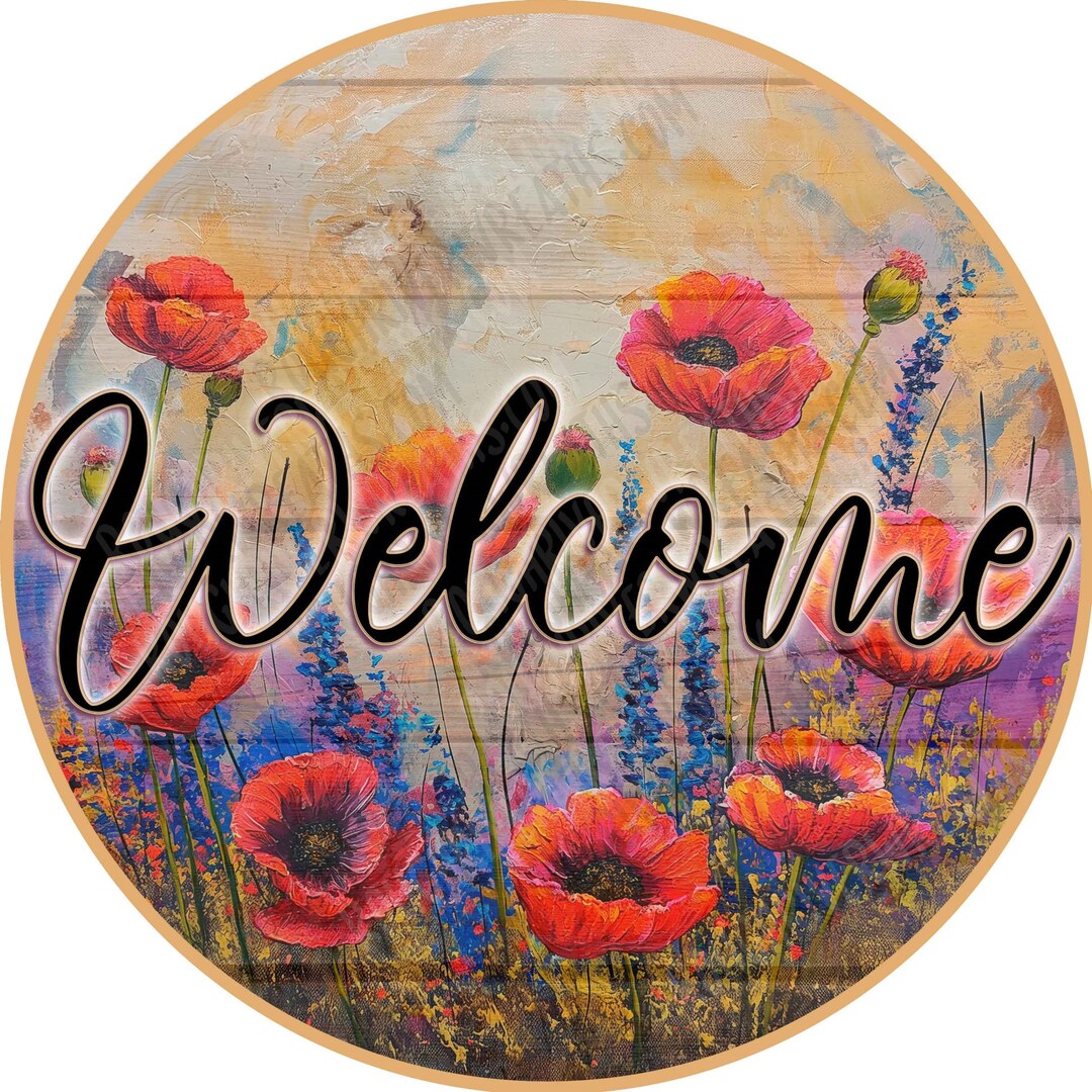Poppy Welcome Wreath Sign, Colorful Welcome Wreath Sign, Aluminum ...