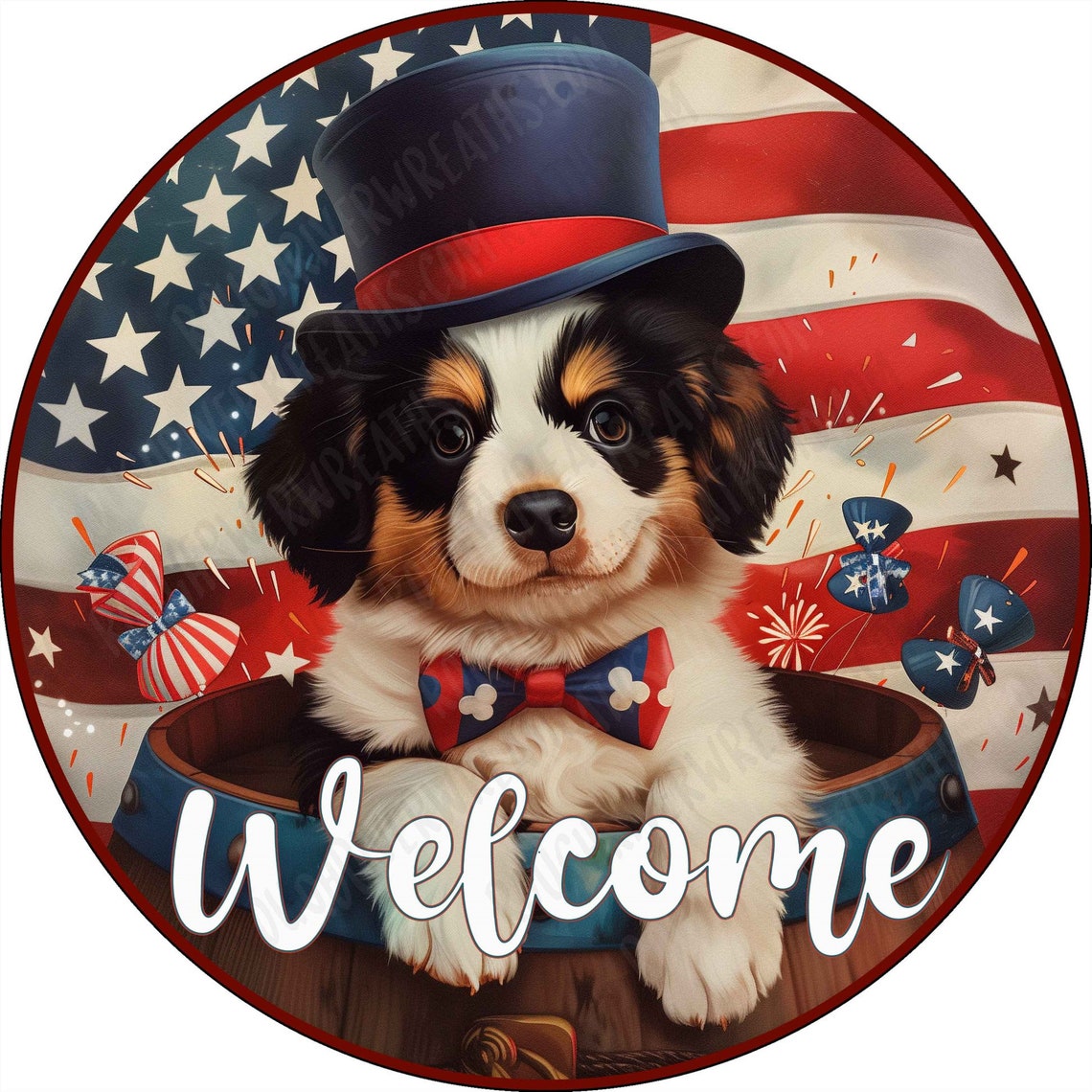 Puppy Wreath Sign, Patriotic Sign, Dog Sign, Flag Sign, Americana Sign ...