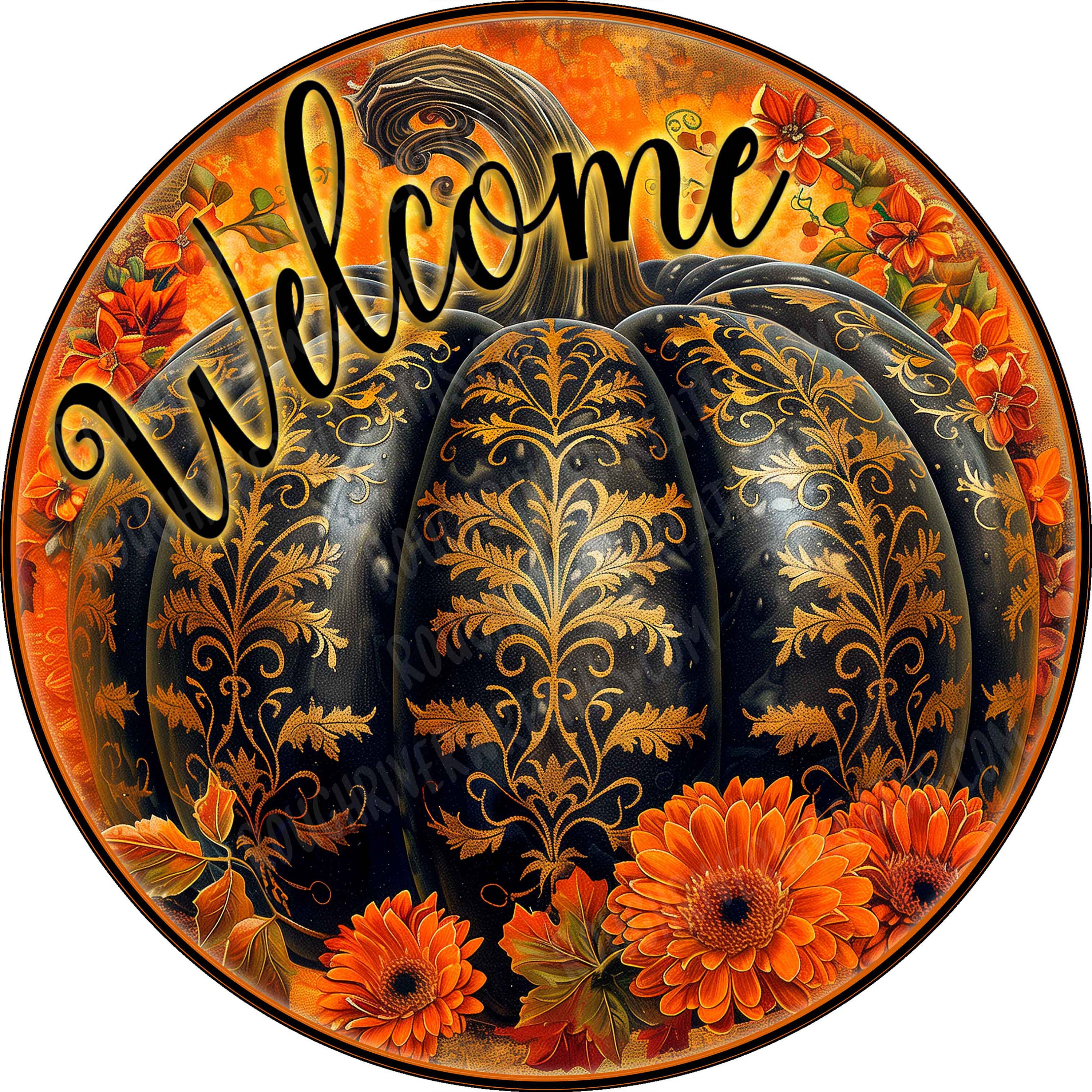 Pumpkin Sign, Black and Orange Pumpkin Sign, Fall Sign, Pumpkin Wreath ...