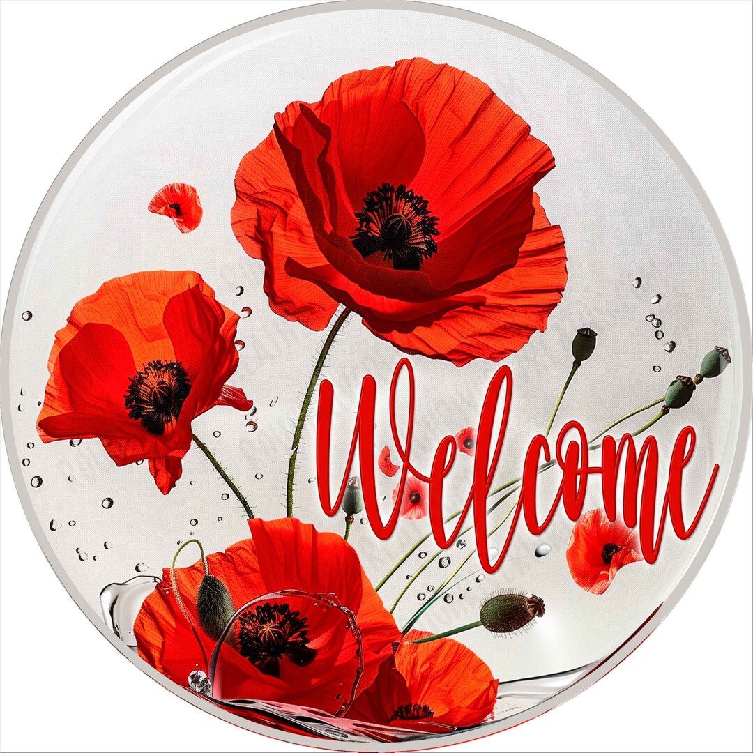 Poppy Welcome Wreath Sign, Colorful Welcome Wreath Sign, Aluminum ...