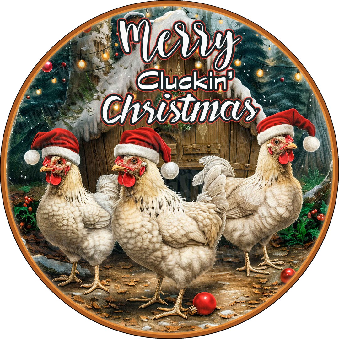 Christmas Chicken Santa Hat Wreath Sign, Hen Wreath Sign, Farm Wreath ...