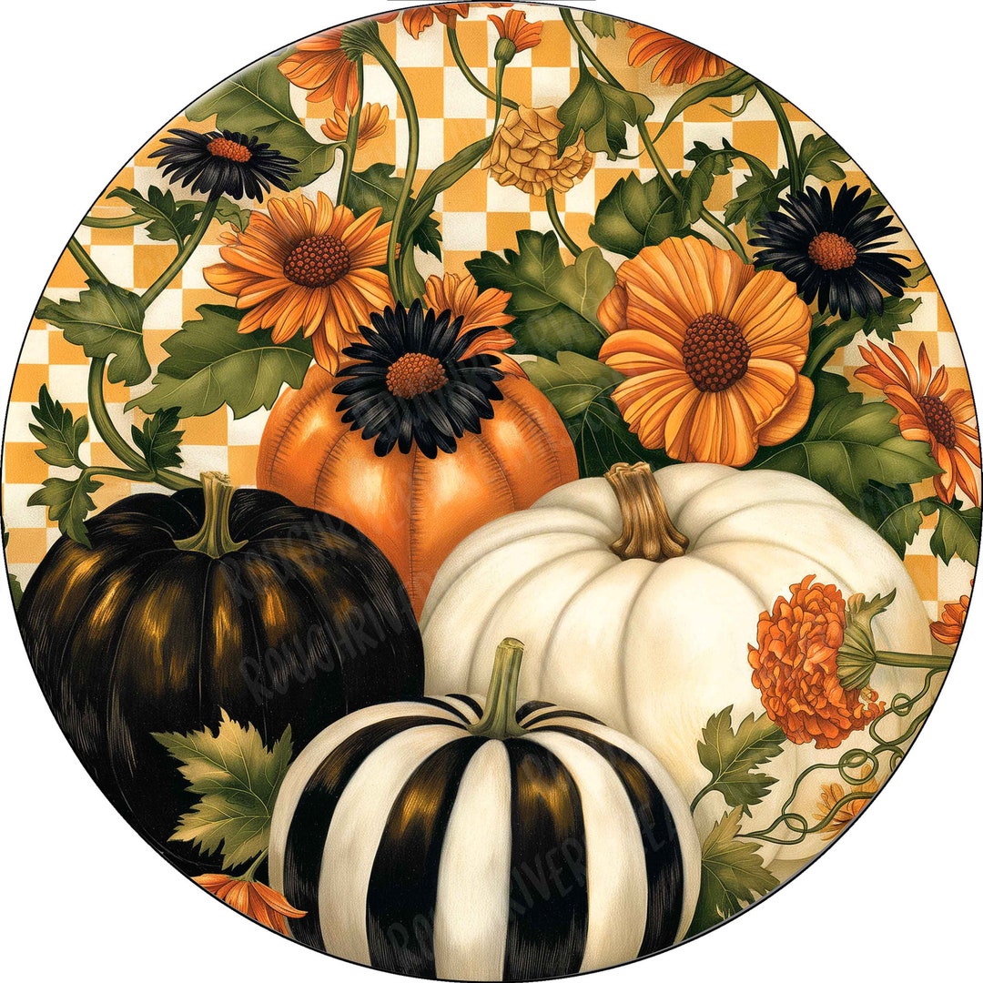 DIGITAL - PNG Fall Pumpkin Sunflower - Round Digital File - Wreath Sign ...