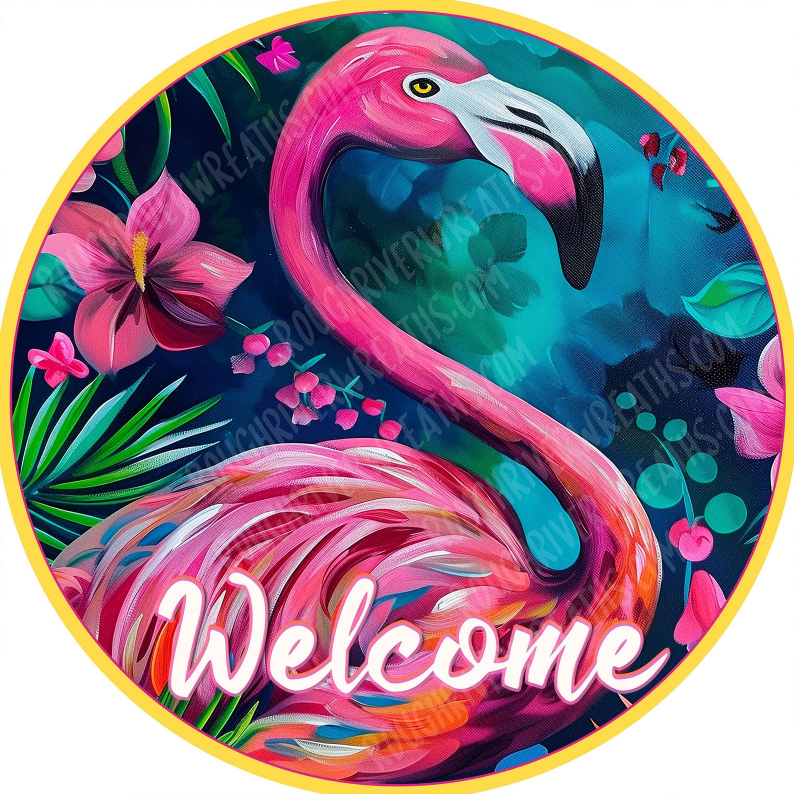 Flamingo Wreath Sign, Flamingo Sign, Colorful Flamingo Wreath Sign ...