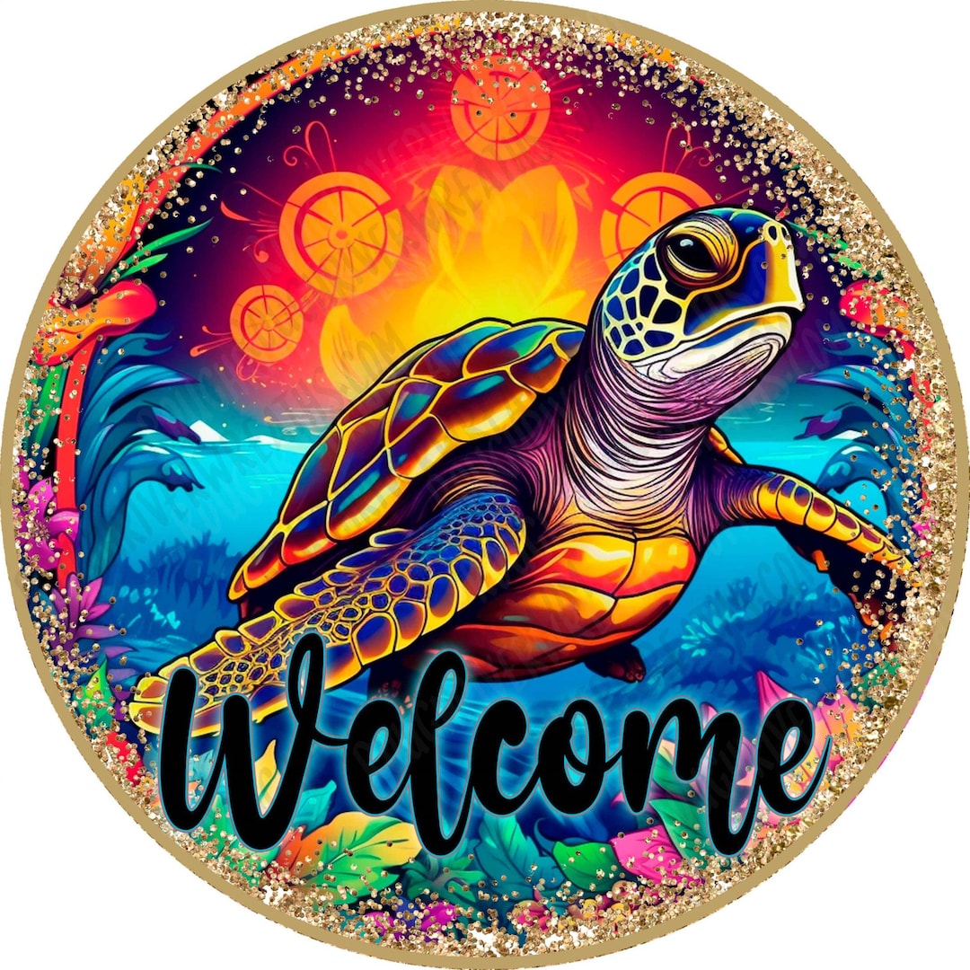 Turtle Wreath Sign, Turtle Sign, Colorful Turtle Wreath Sign, Aluminum ...