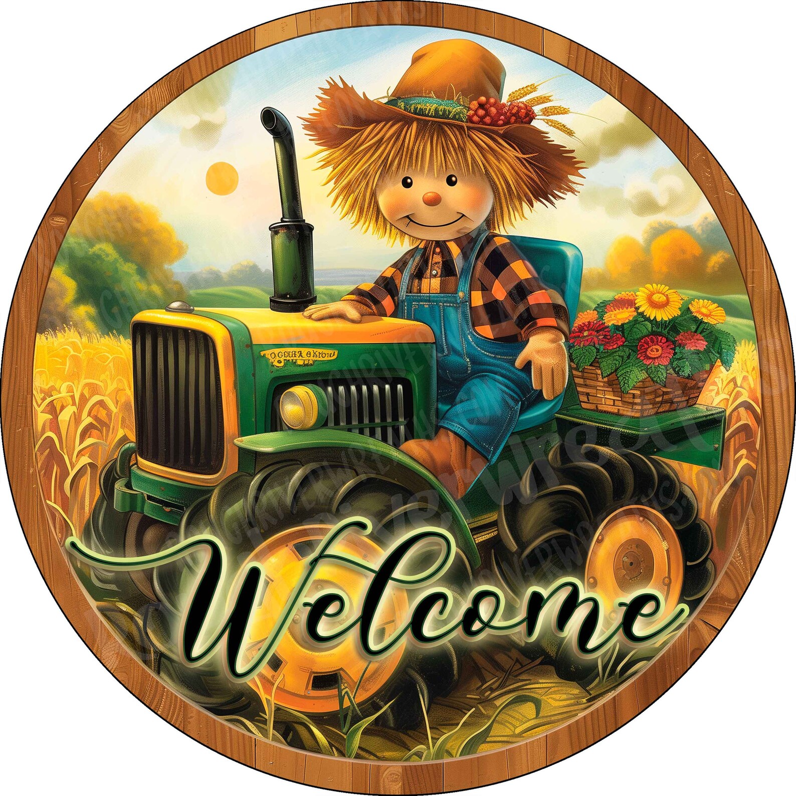Cute Scarecrow on Tractor Aluminum Sign, One Dimensional Flat ...