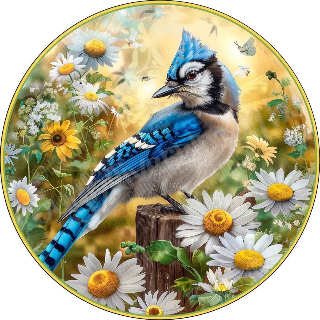 Blue Jay on a Fence Post Wreath Sign, Wreath Sign, Blue Jay Sign ...