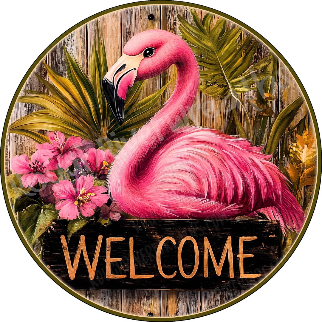 Cute Flamingo Wreath Sign, Flamingo Sign, Colorful Flamingo Wreath Sign ...
