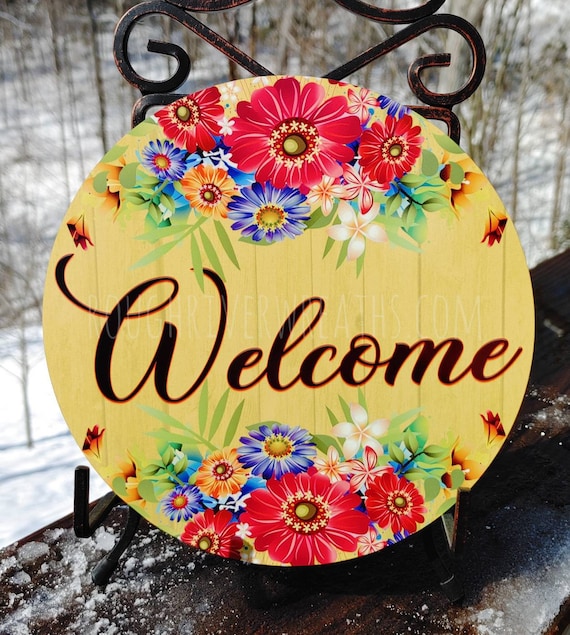 Floral Welcome Wreath Sign Colorful Welcome Wreath Sign - Etsy